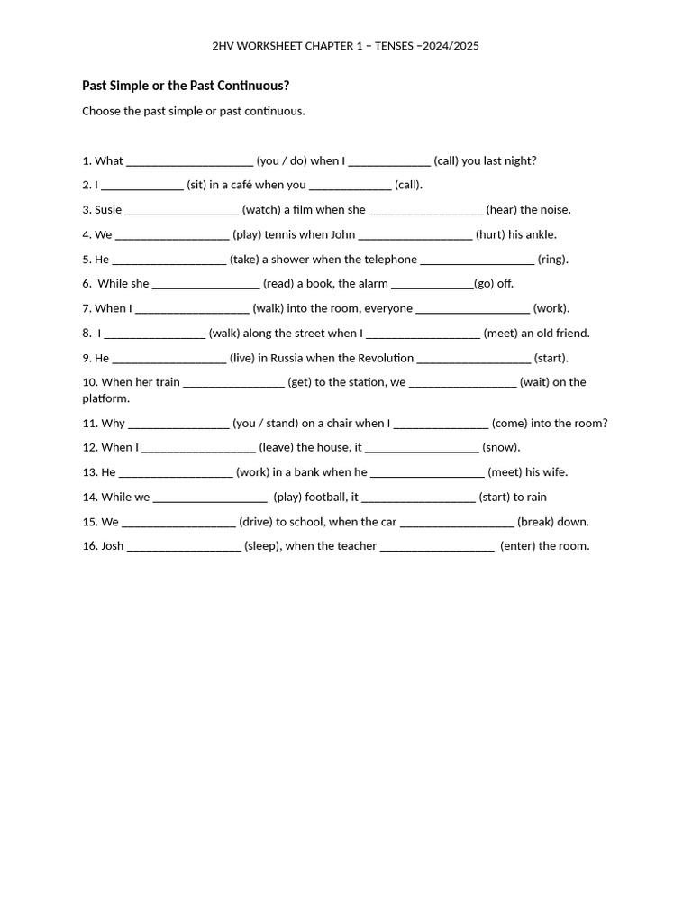 Past Simple vs. Past Continuous Worksheet | PDF