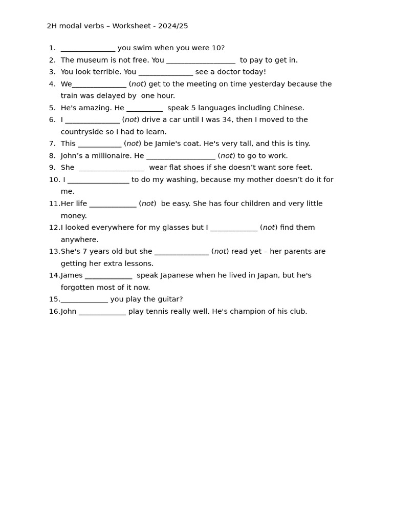Modal Verbs Practice Worksheet | PDF
