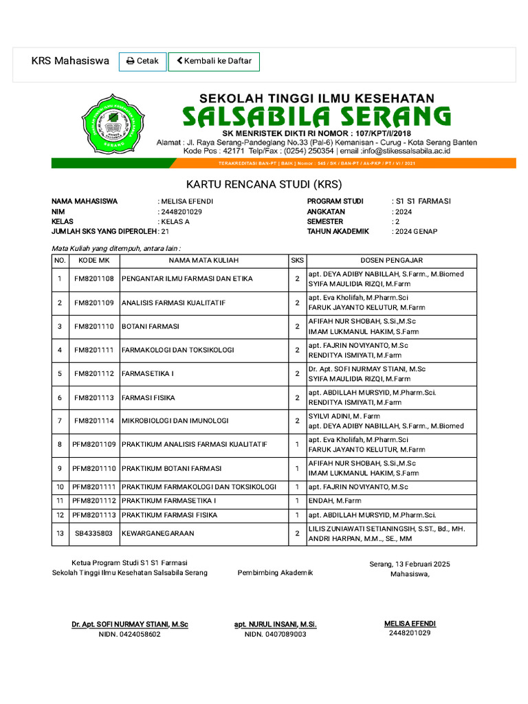 KRS Mahasiswa | PDF