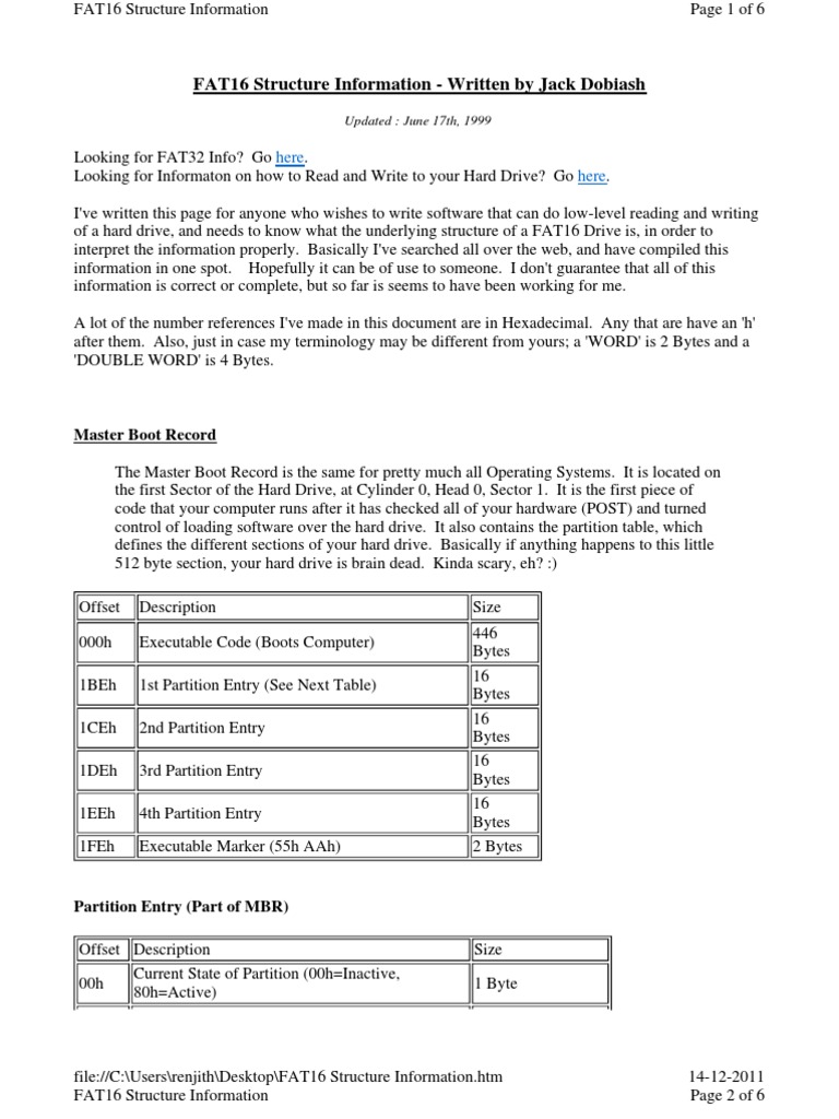 FAT16 Structure Information | Microcomputers | Areas Of Computer Science
