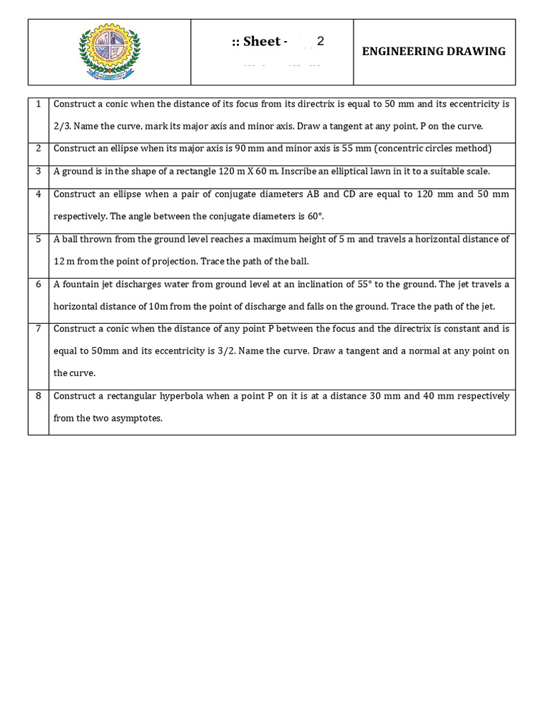Sheet 2 - Conic Sections | PDF