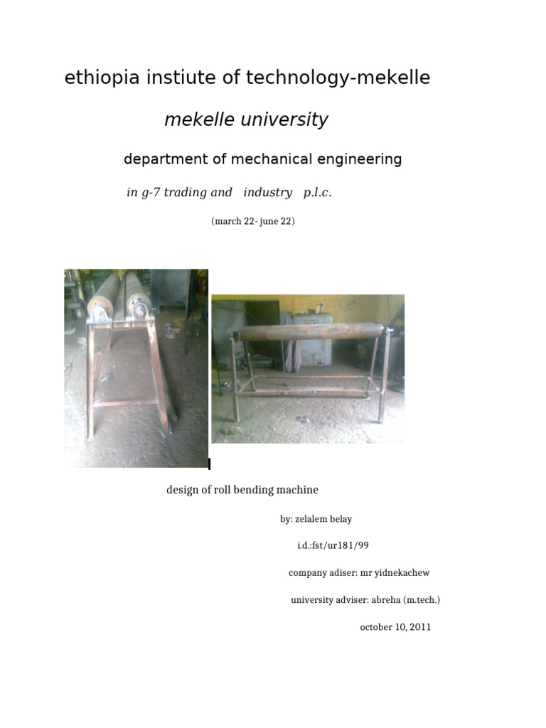 ETHIOPIA INSTIUTE OF TECHNOLOGY | PDF | Mechanical Engineering ...