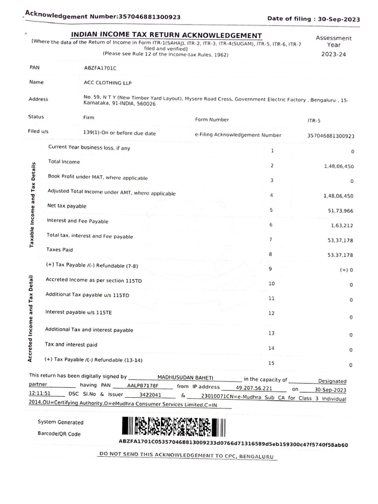 6 Acc Clothing LLP Fy 2022 23 | PDF