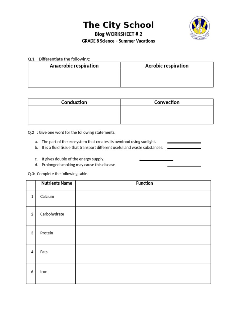 Class 8 Science Worksheet 2 Summer Vacations | PDF