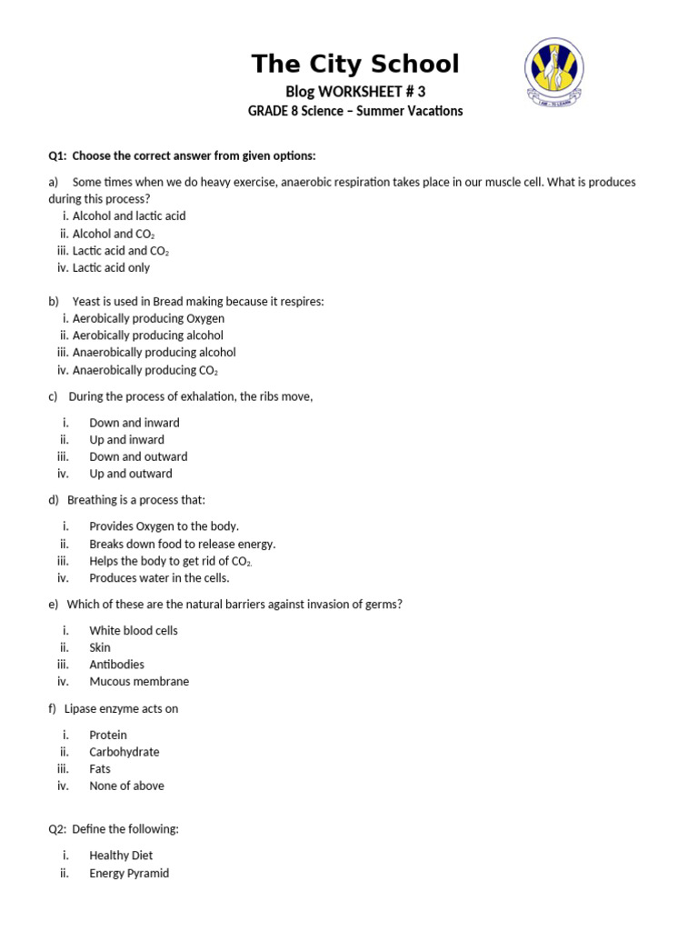 Class 8 Science Worksheet 3 Summer Vacations | PDF