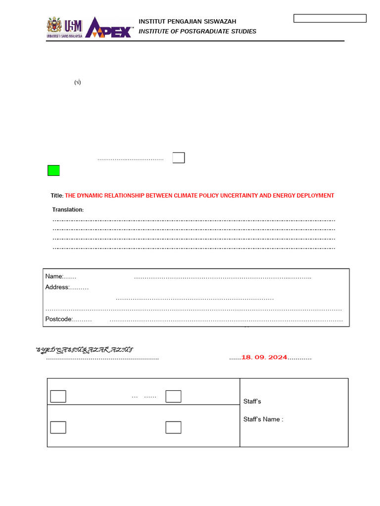 Thesis Submission Notice: Climate Policy & Energy | PDF | Thesis | Academia
