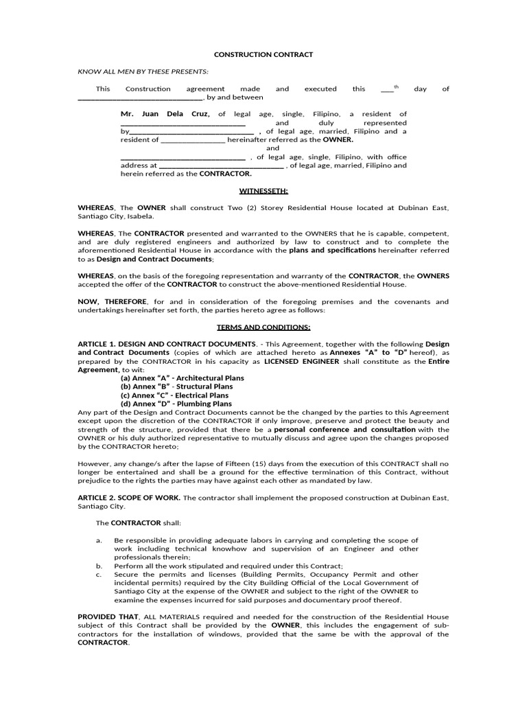 Construction Contract | PDF | Private Law