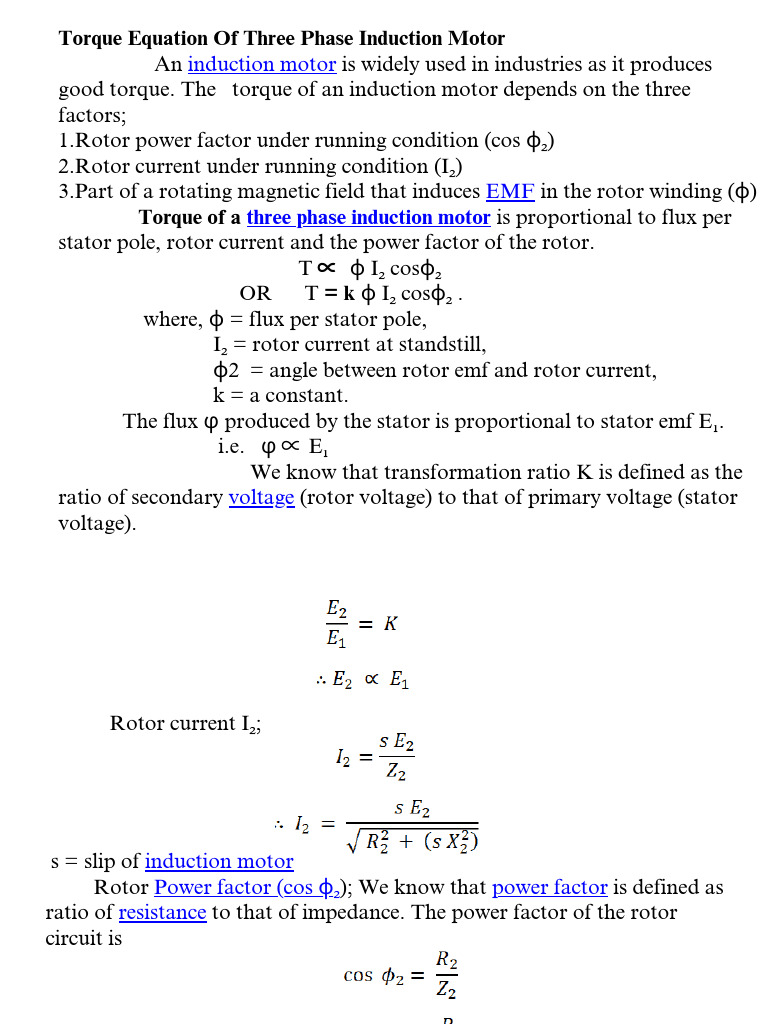Torque Equation of Three Phase Induction Motor - PPTX - 20250131 ...
