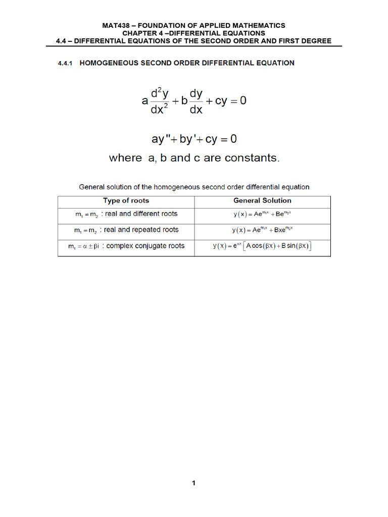 4.4 - Differential Equations of The Second Order and First Degree | PDF | Equations ...