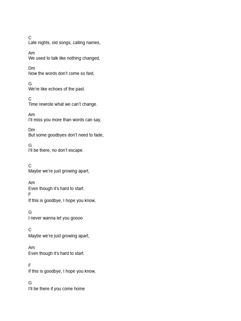 Emotional Song Lyrics on Growing Apart | PDF