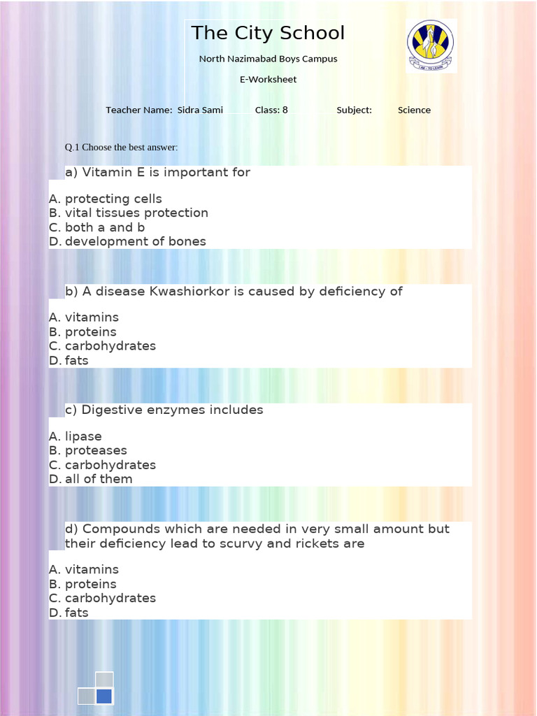 Science Class 8 Summer Vacation Worksheet 2 | PDF