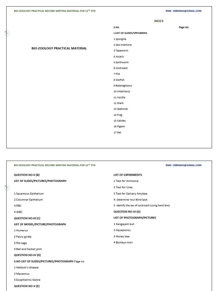 12th Grade Bio-Zoology Practical Guide | PDF | White Blood Cell
