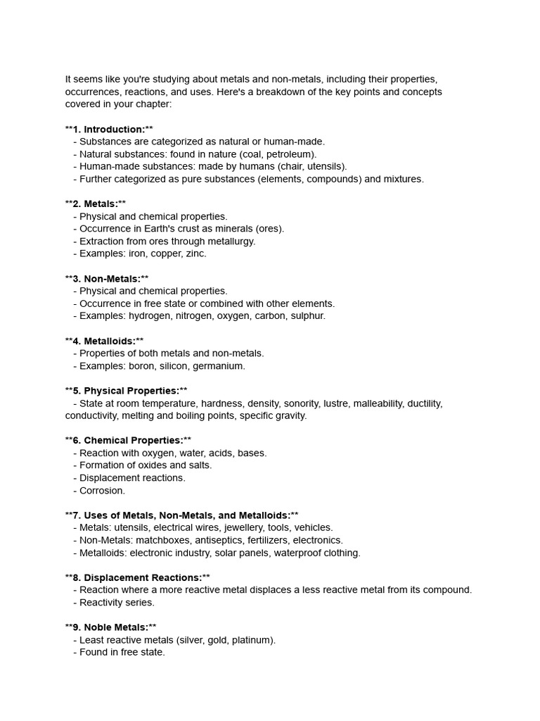 Metals and Non-Metals: Properties and Uses | PDF | Metals | Chemical ...