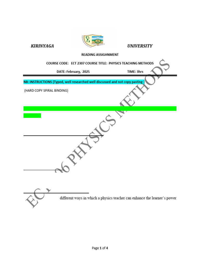 Reading Assignment Ect 2307 Group Work 2025 February | PDF | Physics ...