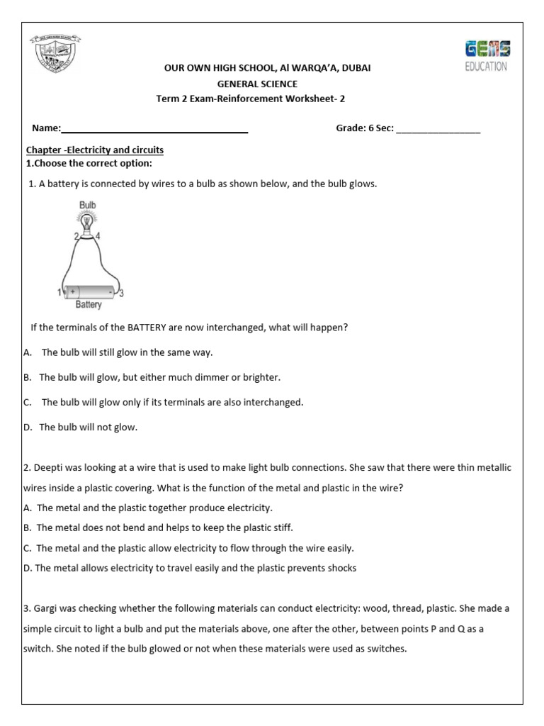 Science Reinforcement Worksheet 2-Term 2 Examination | PDF | Magnet ...