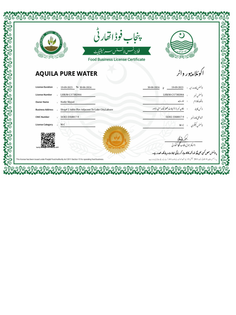 Food License Certificate | PDF