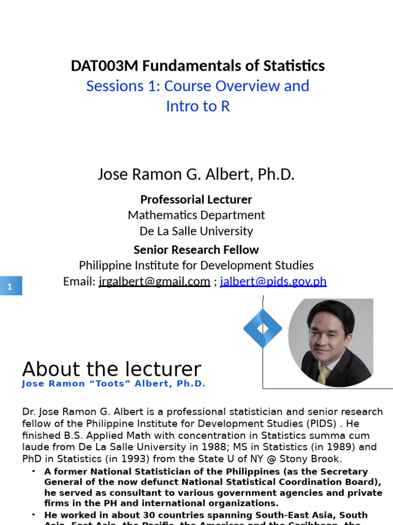Session 1 Course Overview and Intro To R | PDF | Statistics | Sampling ...