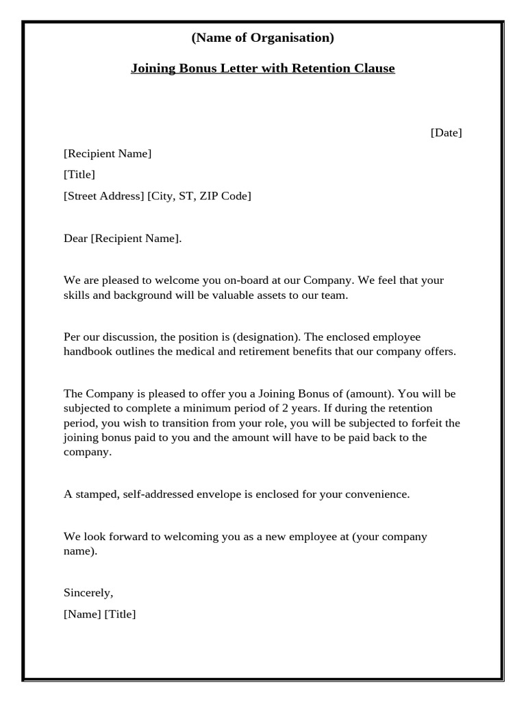Joining Bonus Letter With Retention Clause | PDF