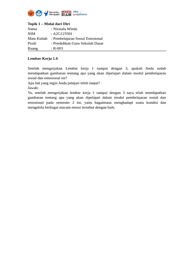 T1 Mulai Dari Diri LK.1.4 - PSE (Nirmala Winda) | PDF