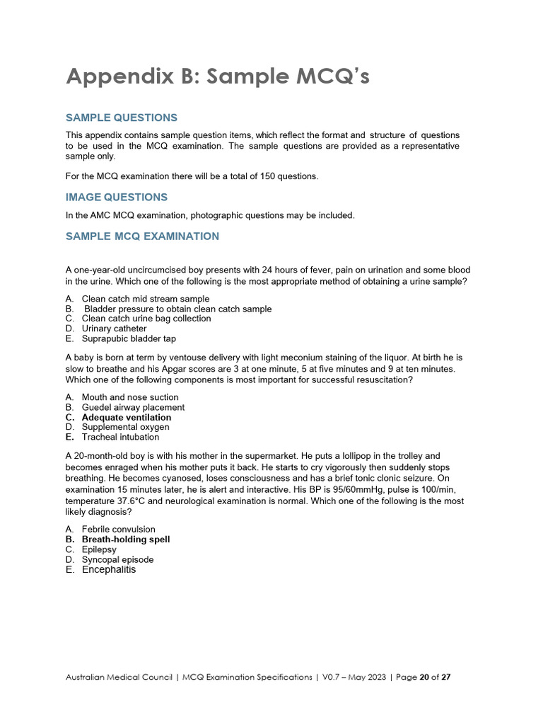 AMC CAT MCQ SAMPLE QSTNS | PDF | Pregnancy | Psychiatry