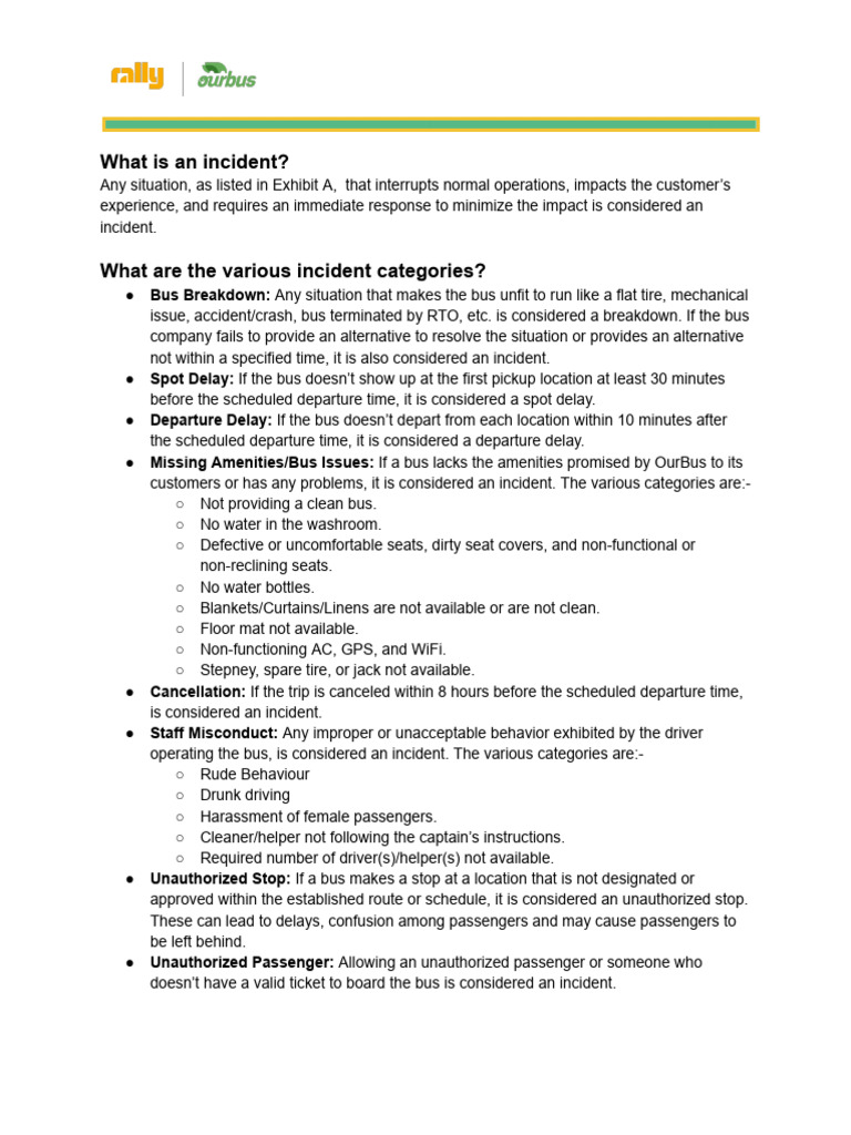 OurBus India - SOP For Incident Reporting | PDF | Bus