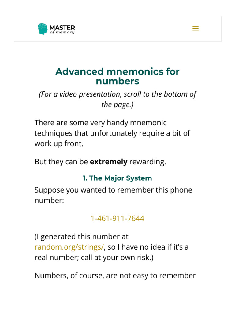 Advanced Number Memory Techniques | PDF | Mnemonic