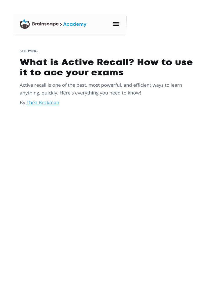 What Is Active Recall? How To Use It To Ace Your Exams - Brainscape Academy | PDF | Recall ...