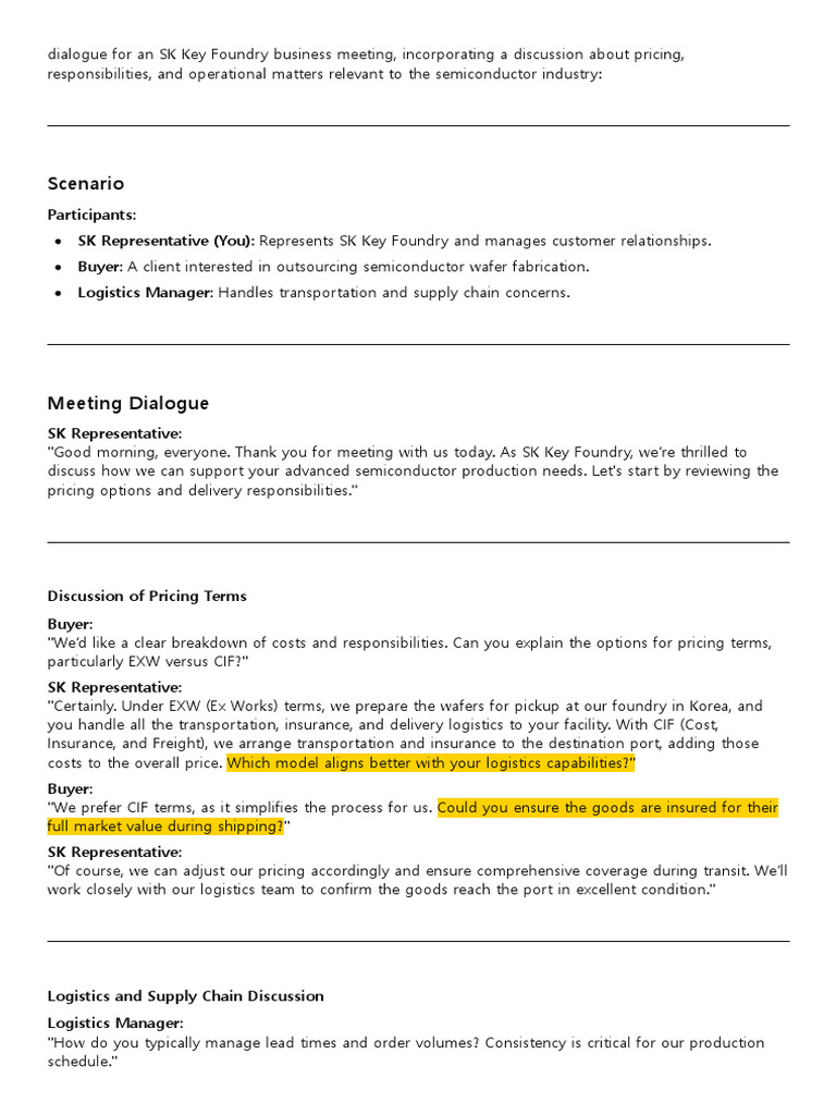 241229 - 6회차 - Price - SK key foundry - BM | PDF | Logistics | Business