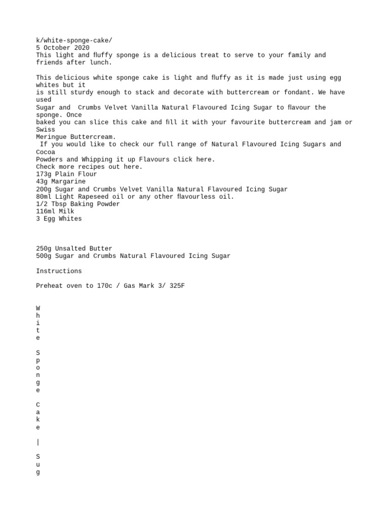White Sponge Cake _ Sugar and Crumbs | PDF | Cakes | Baked Goods