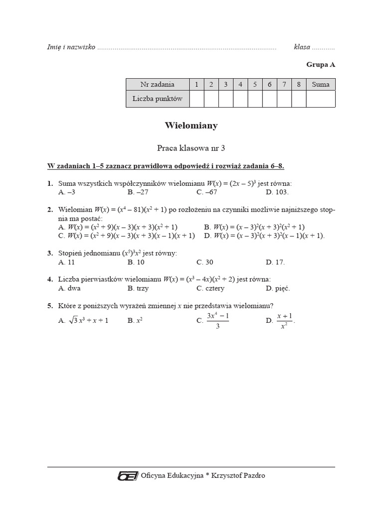 KL 2wielomiany 3 A ZP | PDF