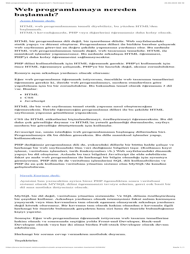 Web Programlamaya Nereden Başlanır | PDF