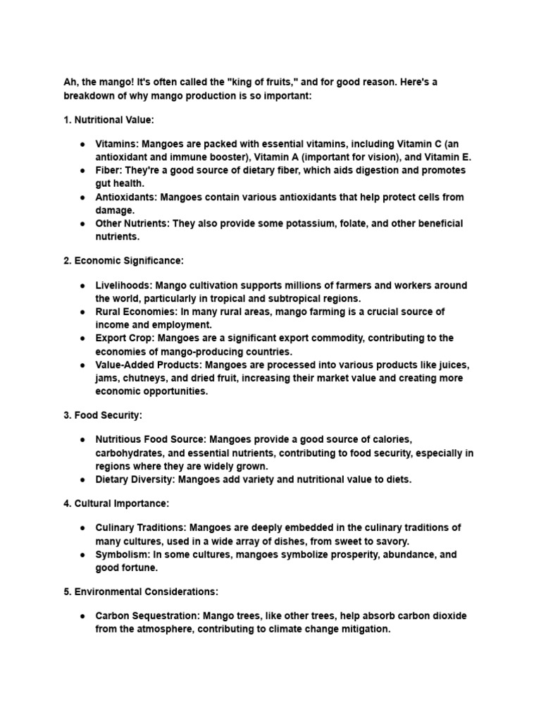 Important of Mango | PDF | Foods | Mango