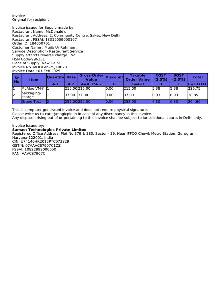 McDonald's Invoice - Feb 2025 | PDF