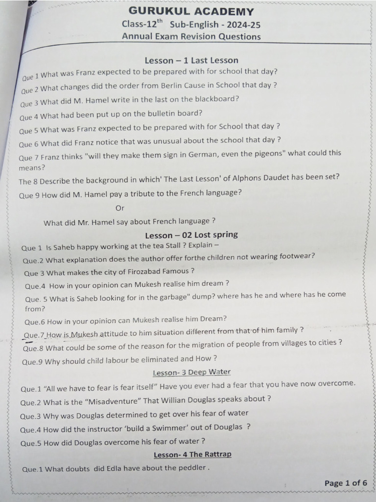 English Important Questions | PDF