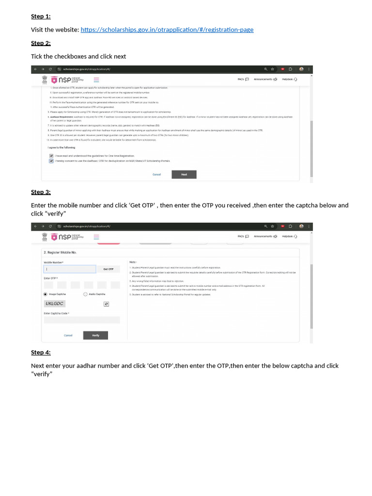 NSP OTR Registration Guide | PDF