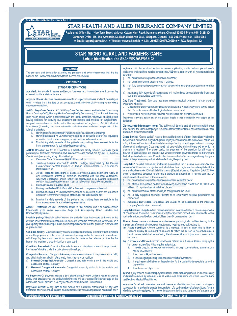 Policy Clause Star Micro Rural and Farmers Care Policy | PDF | Medicine ...