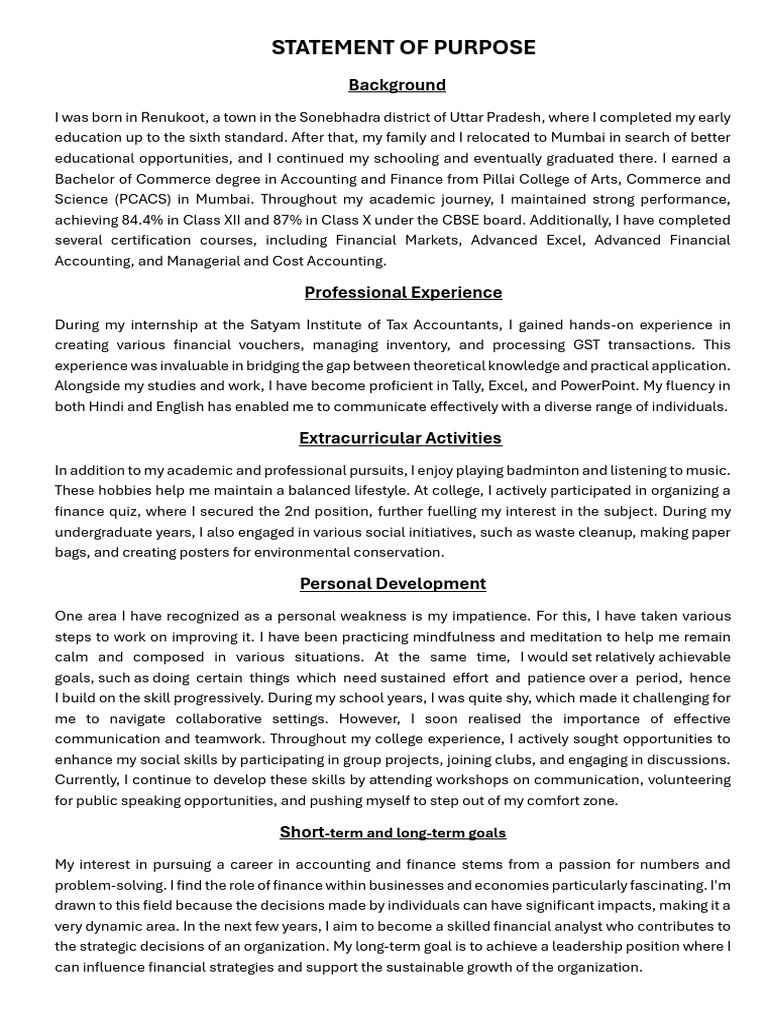 Statement of Purpose(SOP) | PDF | Economies