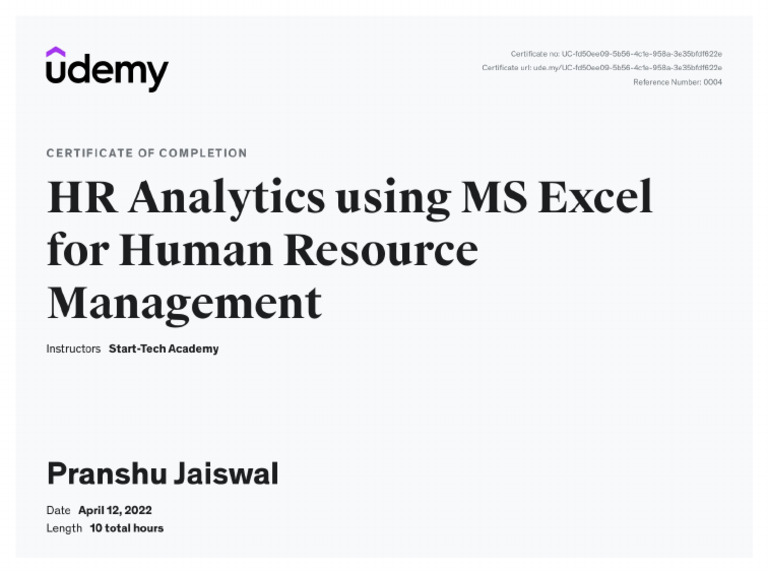 HR Analytics Using Excel Certificates | PDF