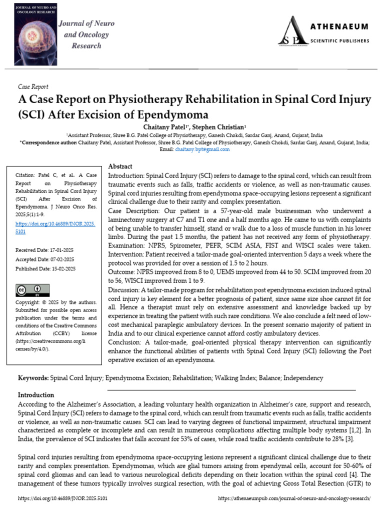 A Case Report On Physiotherapy Rehabilitation in Spinal Cord Injury SCI ...