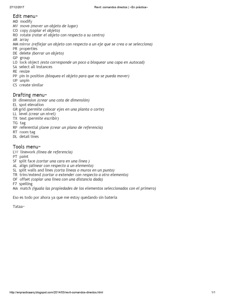 Revit_ comandos directos _ _En práctica_ | PDF