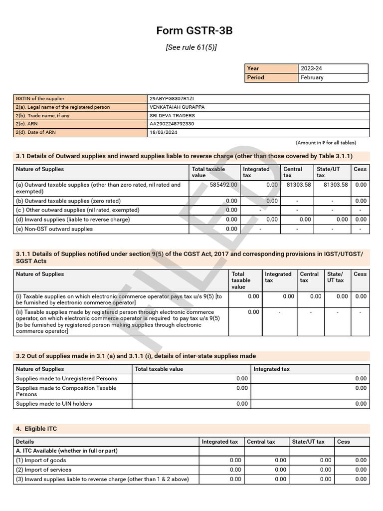GSTR-3B Filing for February 2024 | PDF | Taxes | Business