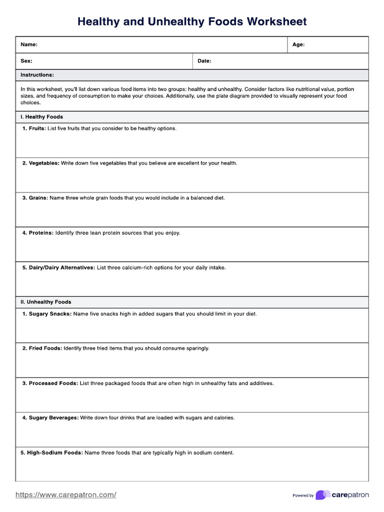 Healthy and Unhealthy Foods Worksheet | PDF