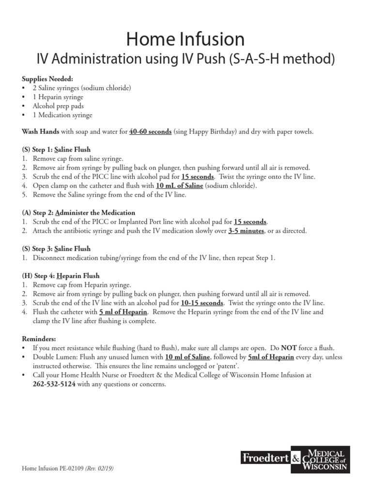 IV Push Administration Sash | PDF | Intravenous Therapy | Saline (Medicine)