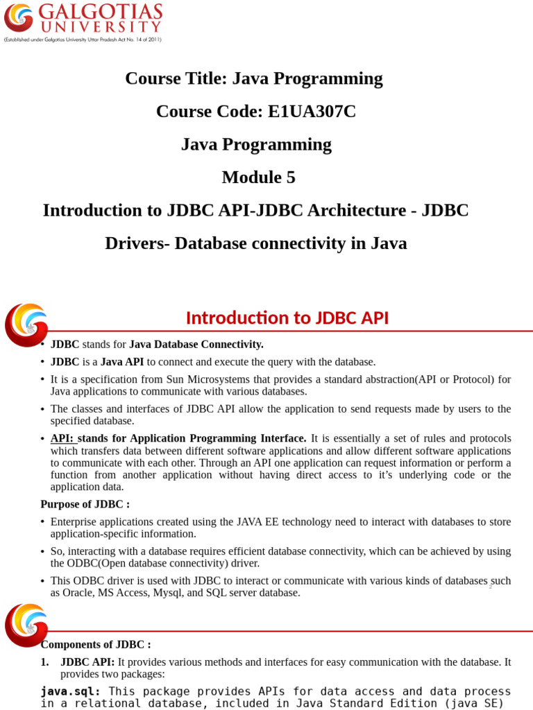 Module_5_JDBC API-Architecture -Drivers Database Connectivity in Java ... Module_5_JDBC API-Architecture -Drivers Database Connectivity in Java ...