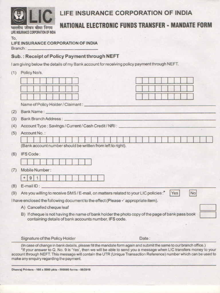 Lic Neft Form | PDF
