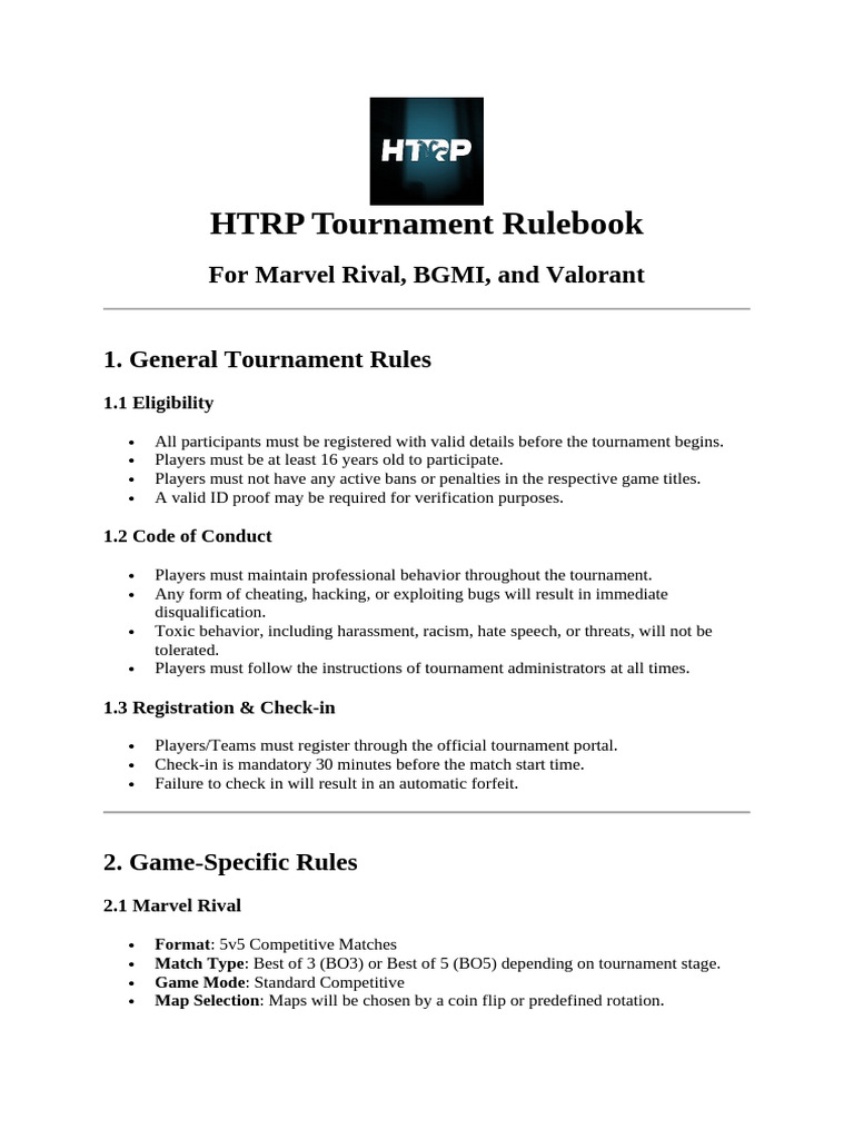HTRP Tournament Rulebook | PDF