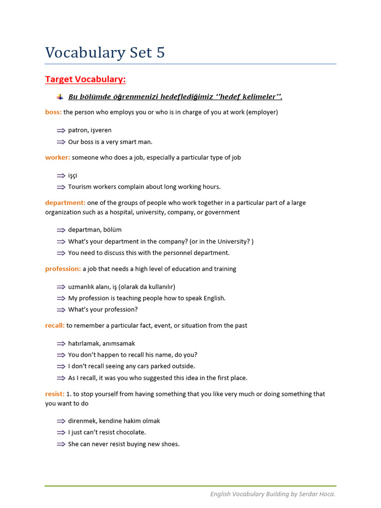 Vocabulary Set 5 | PDF