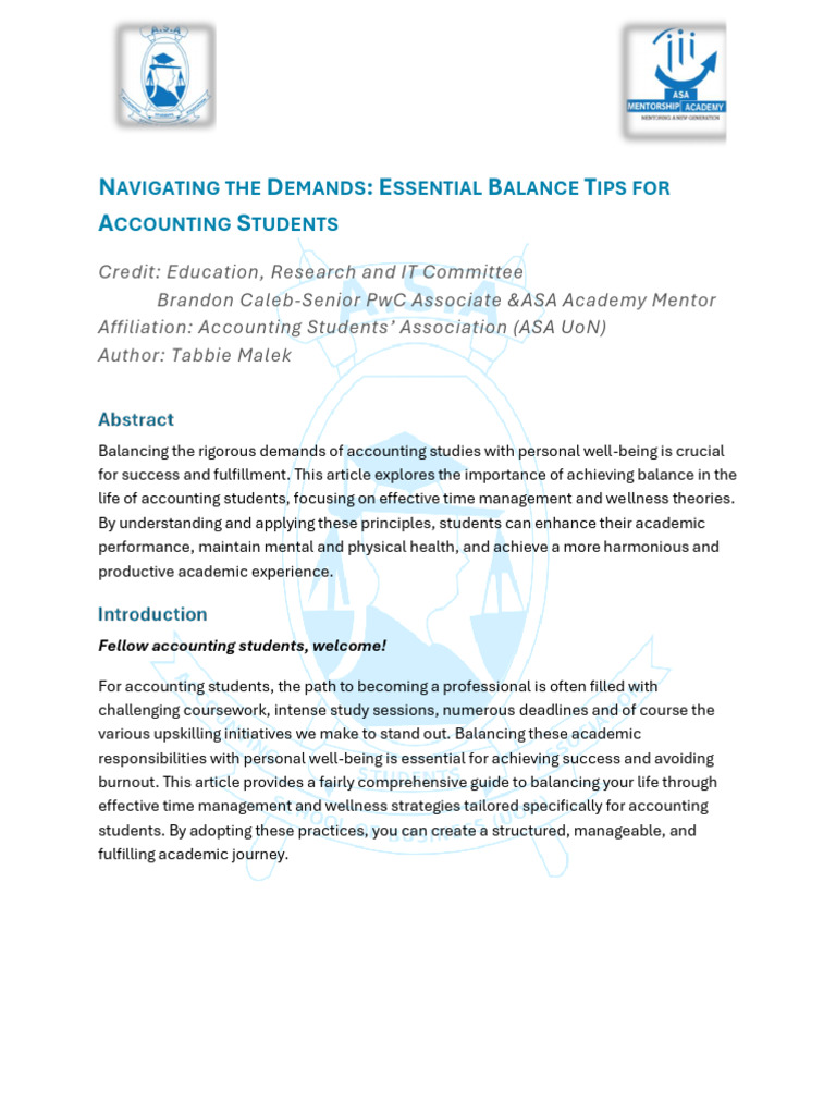 Essential Balance Tips For Accounting Students Newsletter by ASA | PDF ...