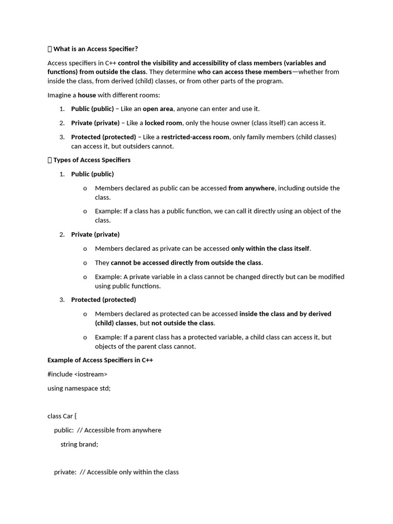 Access Specifier And Member Access Control Pdf C Namespace