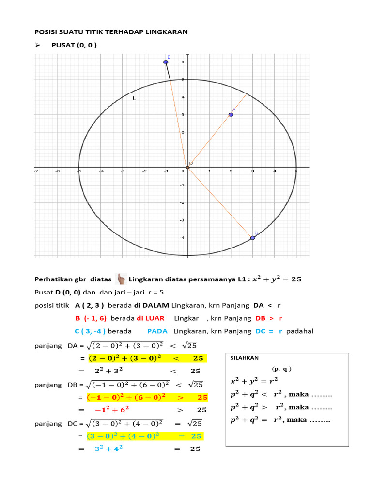 Posisi Titik terhadap Lingkaran Matematis | PDF